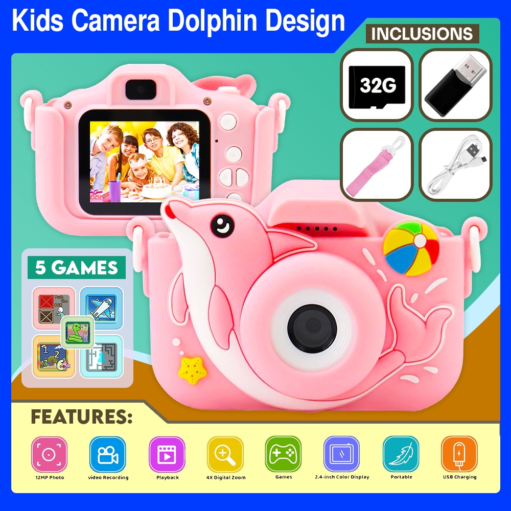 X13 Dolphin Portable Toy Camera Kids Digital Camera With Silicone Cover ...
