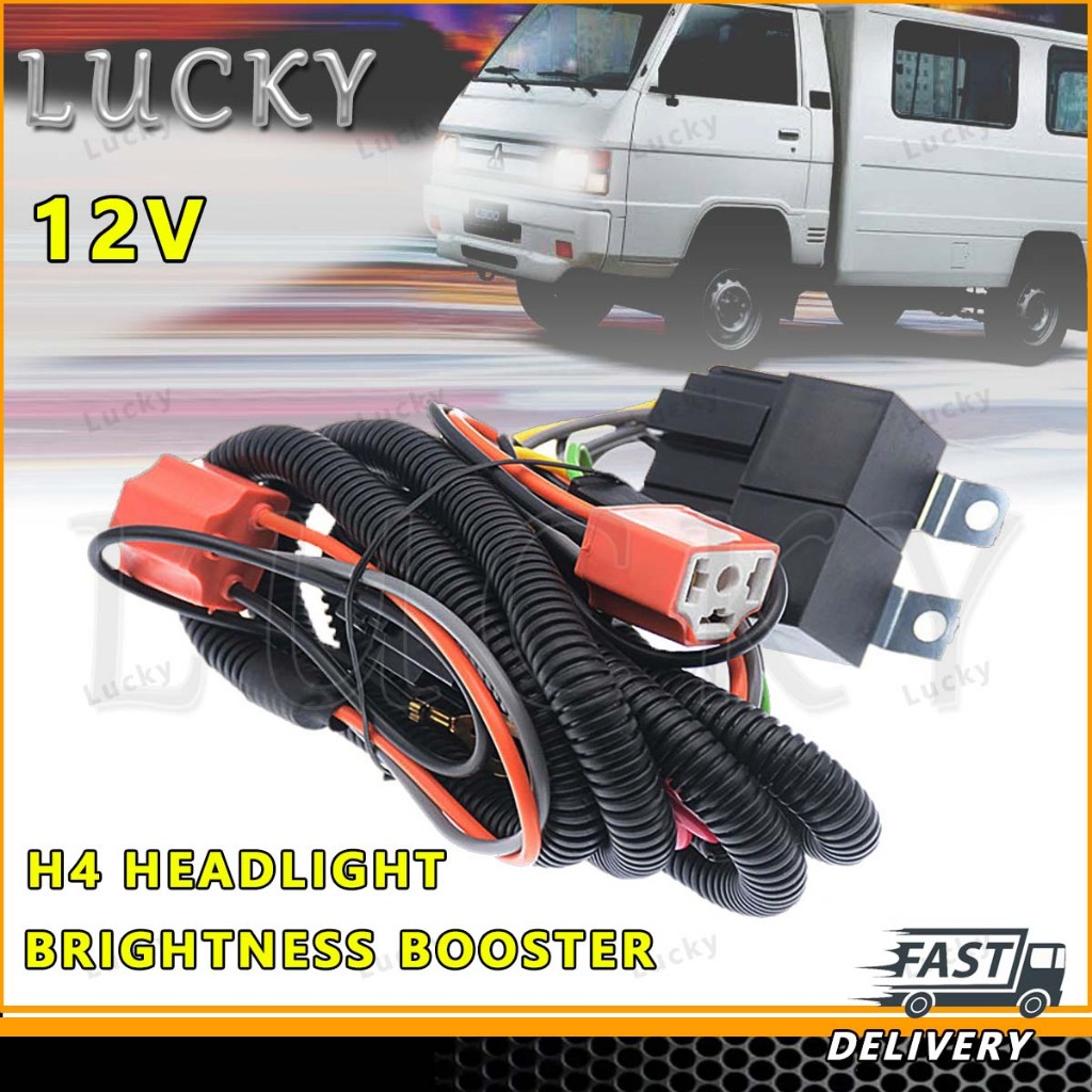 H4 12V Car Halogen Headlight Brightness Booster Wire Harness Relay Kit ...