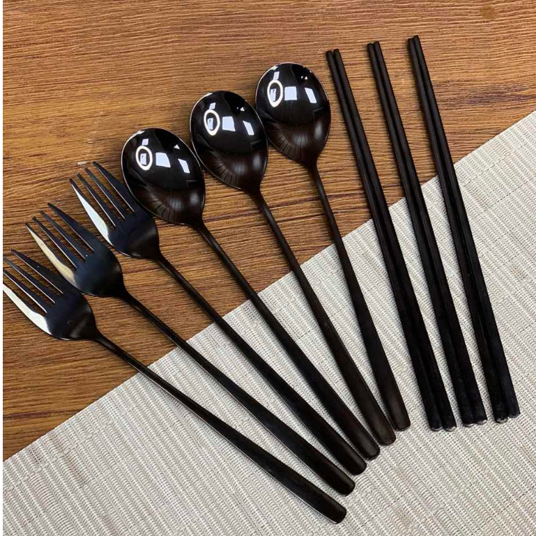 SPF02 Korean Spoon Fork & Chopstick Set Stainless Steel Utensils ...