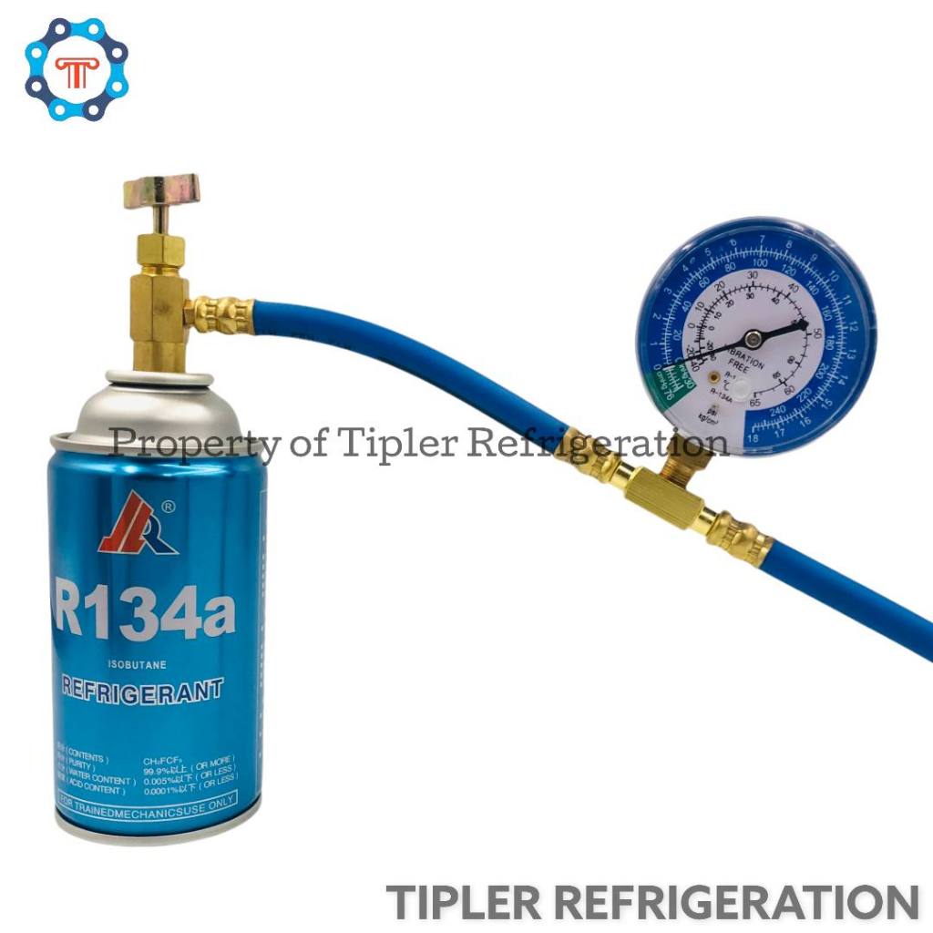 R134a Can Refrigerant with Recharge Gauge and Hose plug and use for DIY ...