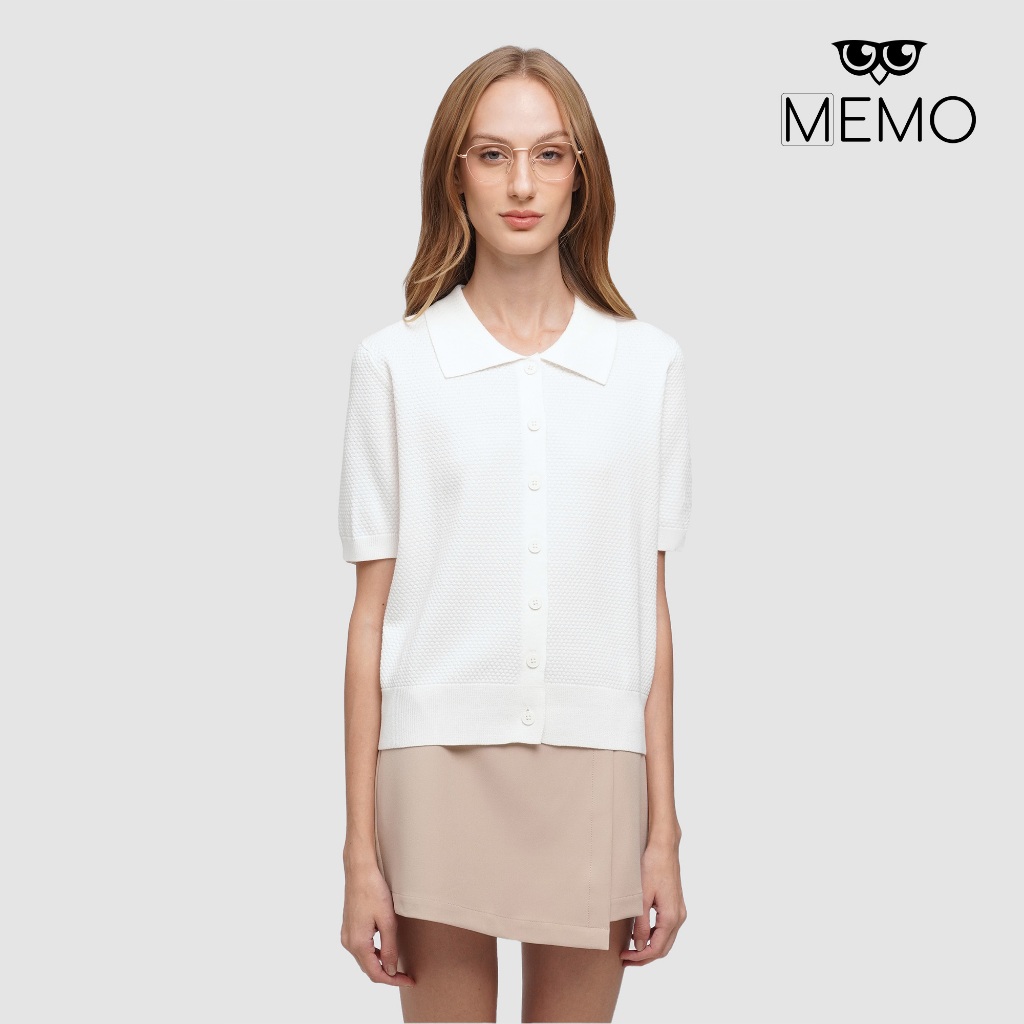 Memo Textured Knit Shirt For Women (Off White) | Shopee Philippines