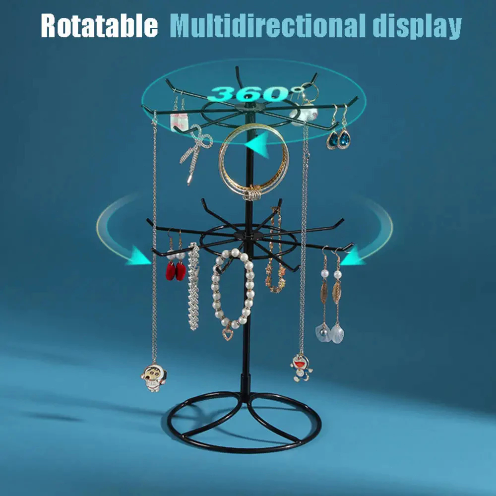 360 Rotation Rotating Rack Metal Stand With Hooks for Necklace Jewelry ...