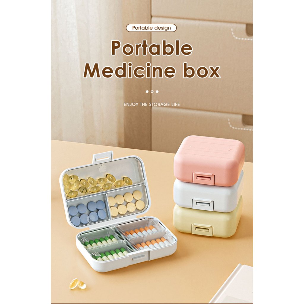 Pill Box Travel Portable Plastic Medicine Case four Dividers Sealed Box ...