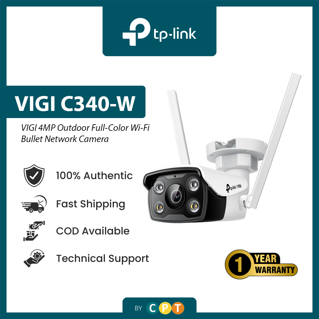 TP-LINK VIGI C340-W 4MP Outdoor Full-Color Wi-Fi Bullet Network Camera ...