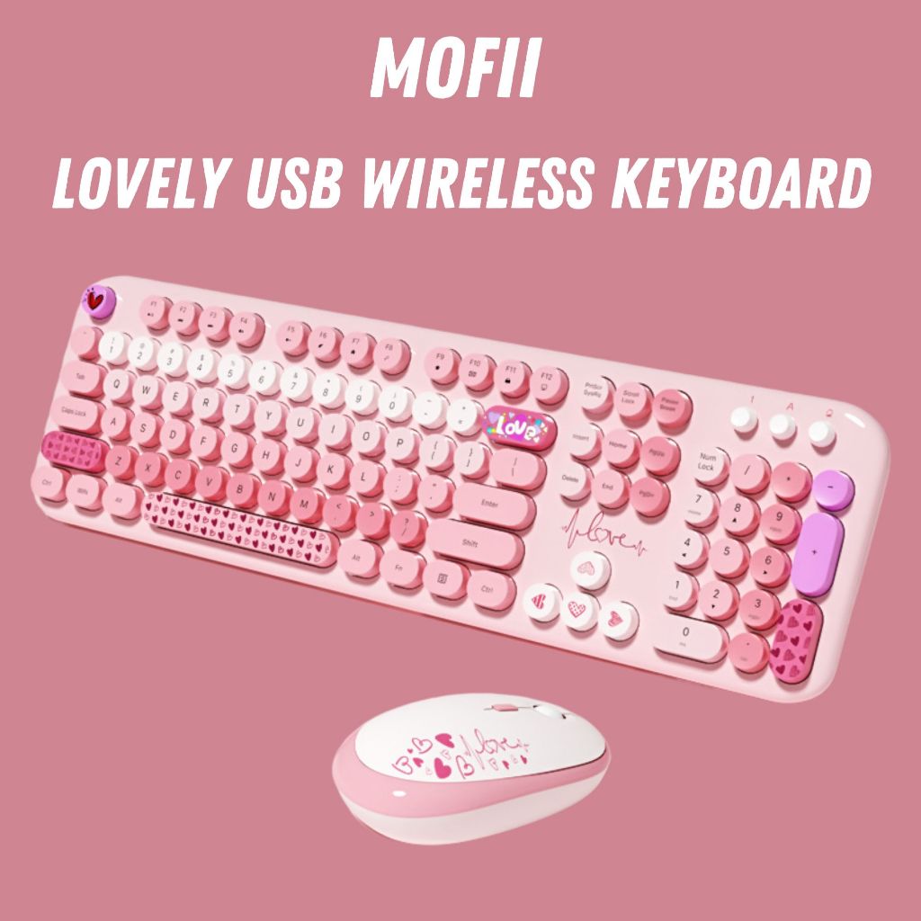 MOFII Lovely wireless keyboard & mouse set Lovely Design keycaps Silent ...