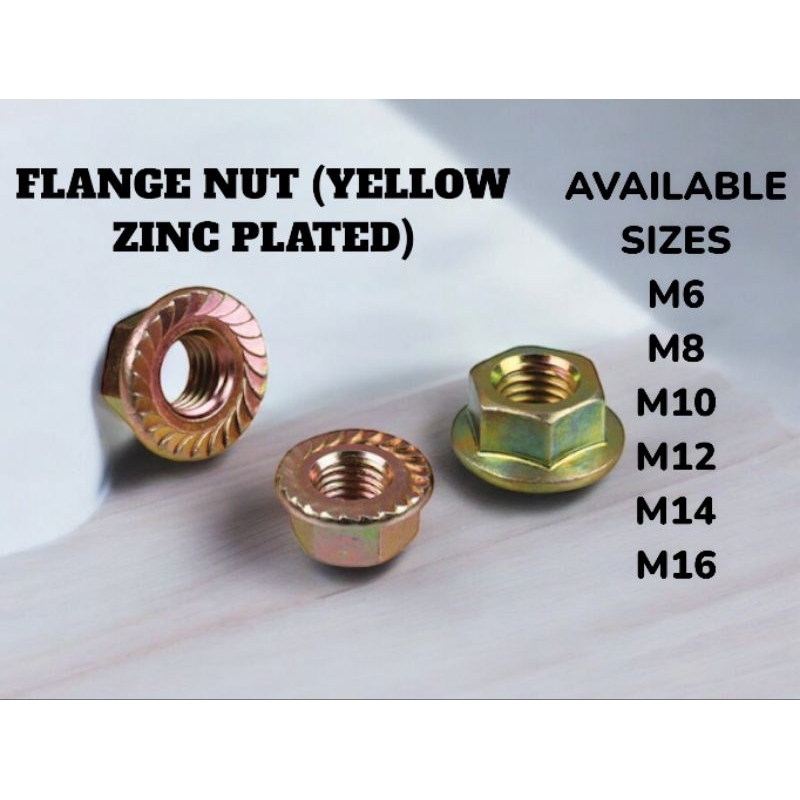 10/5 Pcs. Flange Nut (Yellow Zinc Plated) M6,M8,M10,M12,M14,M16 ...