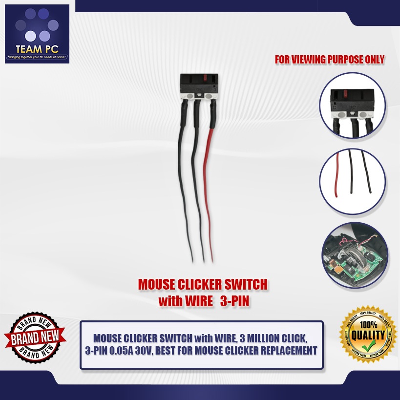 TEAM PC MOUSE CLICKER SWITCH with WIRE, 3 MILLION CLICK, 3-PIN 0.05A ...