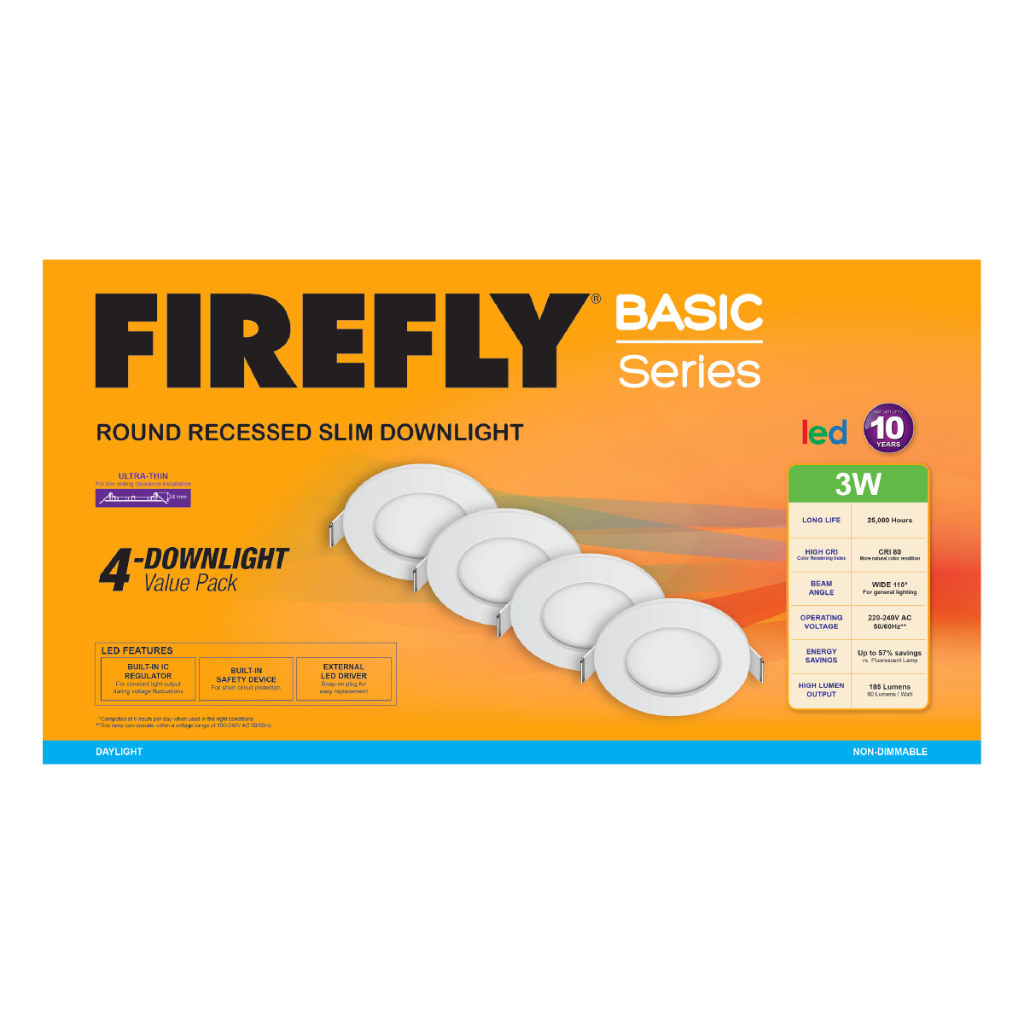 Firefly Basic Series 4-LED Round Recessed Slim Downlight Value Pack ...