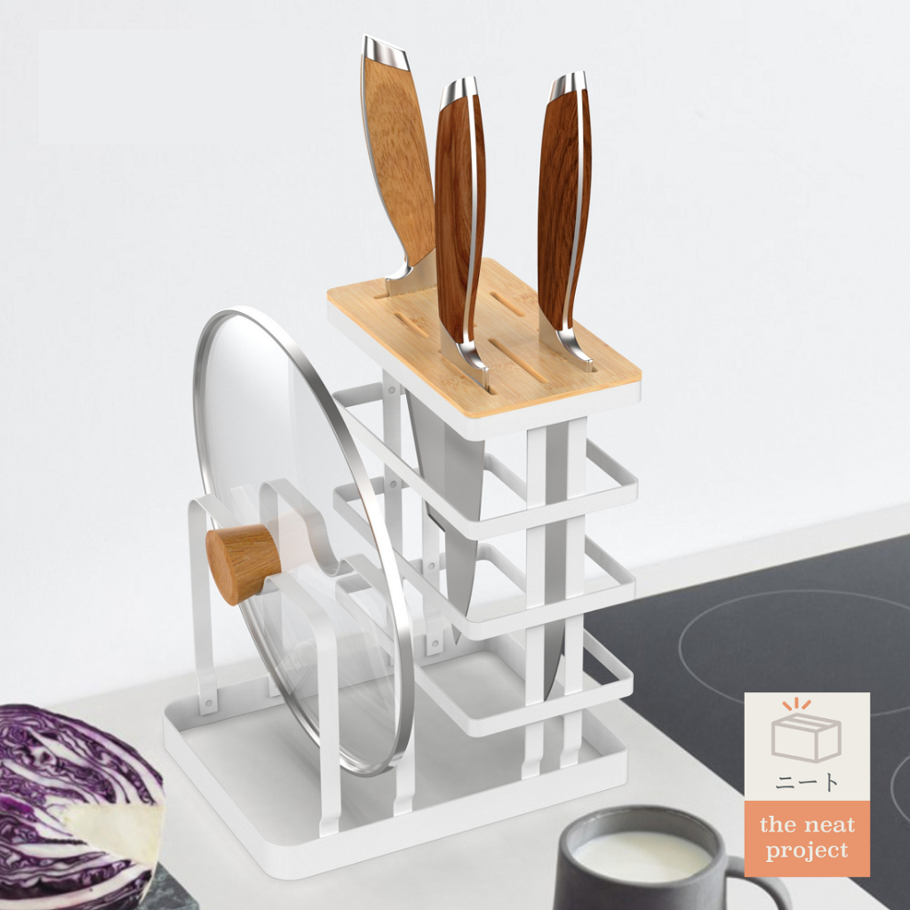 Rogu Metal Black/White Knife and Board Holder with Wood Design | Shopee ...