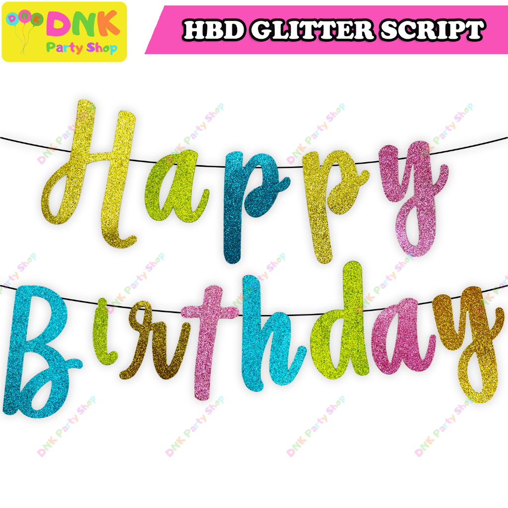 Happy Birthday Banner Glitter Script Cursive Assorted Color DIY Party ...