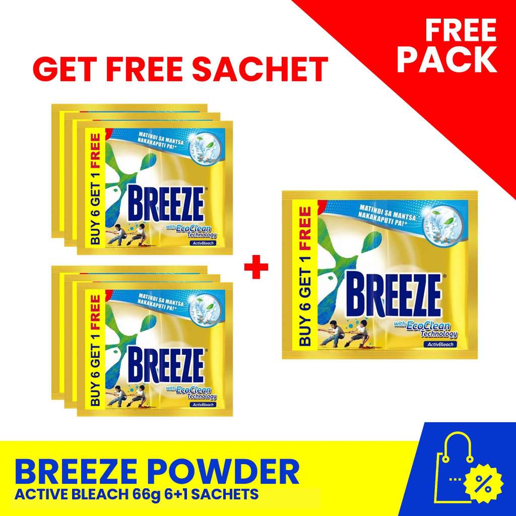 BREEZE Powder Active Bleach with Eco Clean Technology 66g 6+1 sachets ...