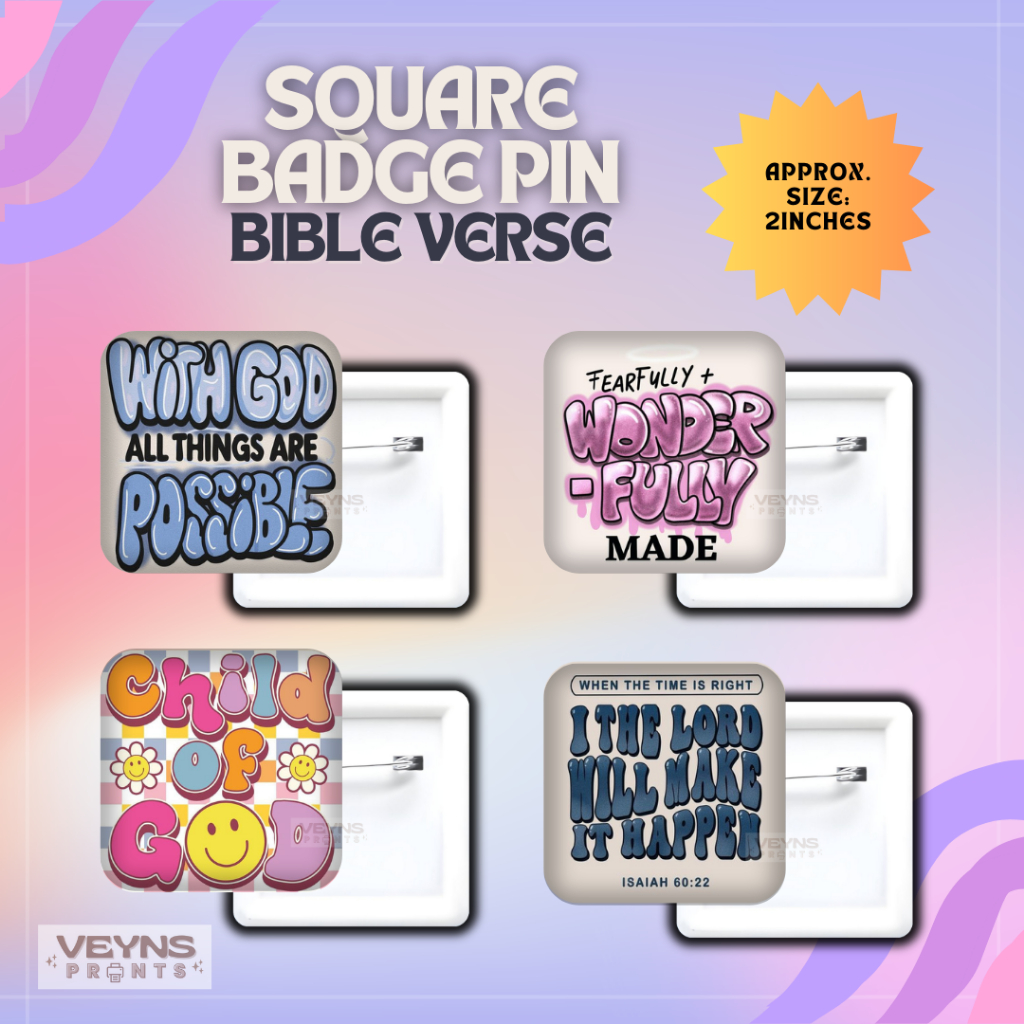 BIBLE VERSE SQUARE BADGE PIN - SIZE 50MM | Shopee Philippines