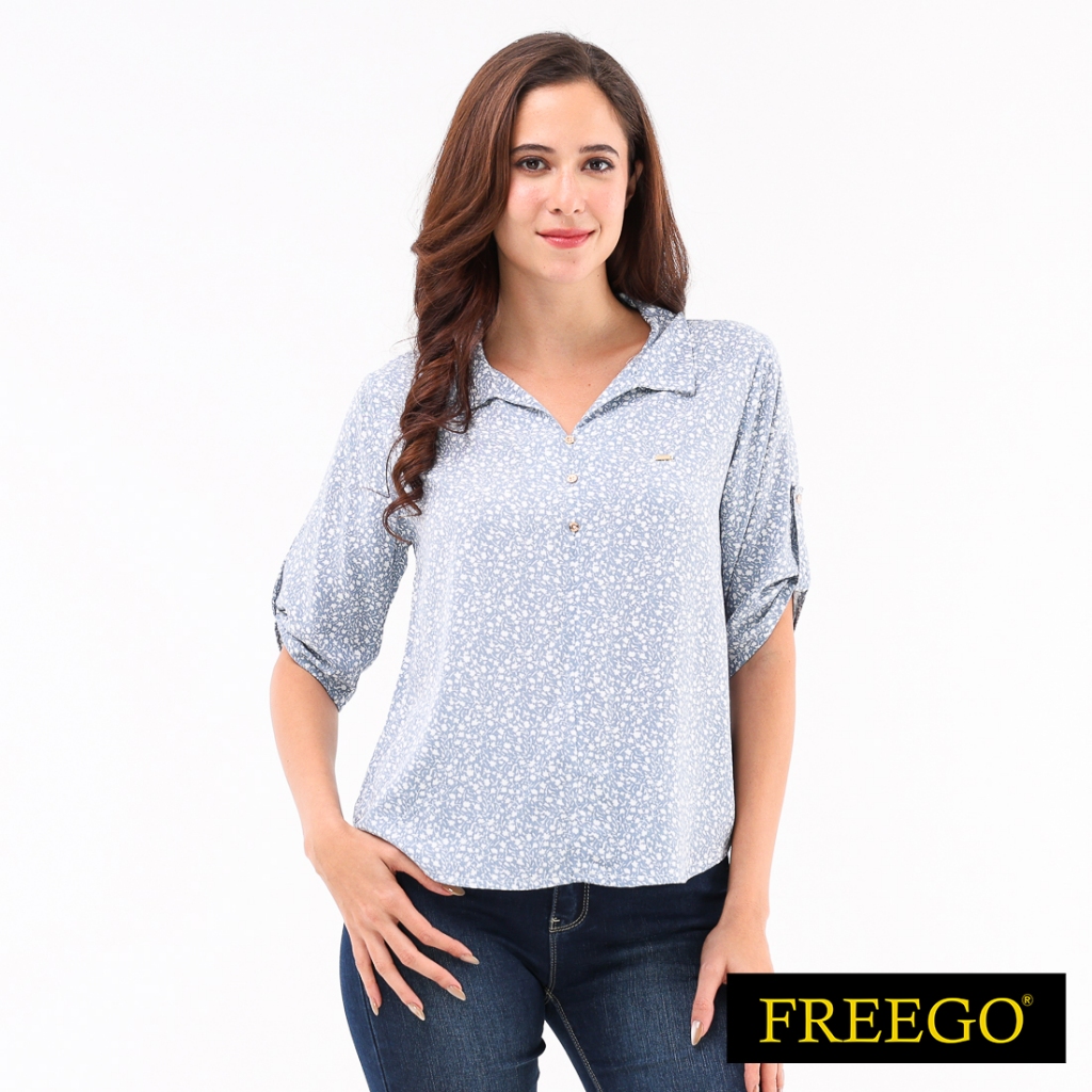 Freego Ladies Woven Printed Linen 3/4 Blouse AST04-0299 | Shopee ...