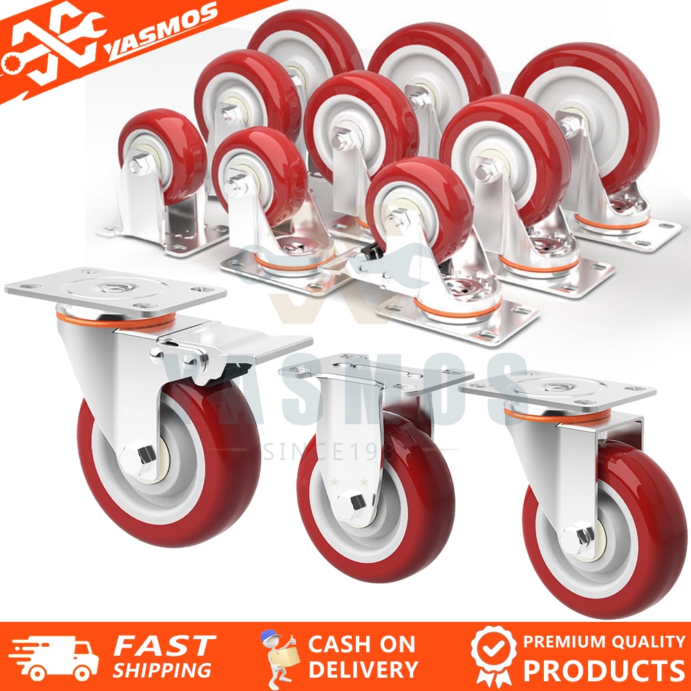 Yasmos PU Caster Wheel Heavy Duty Wheels With Brakes Universal Wheel ...