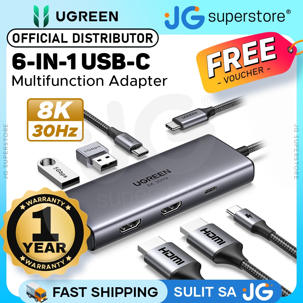 UGREEN 6-in-1 Multifunction Adapter USB C 100W PD 8K/30Hz Hub with ...