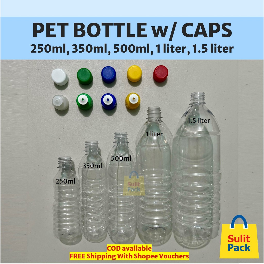 PET Bottle w/ Caps - 1L 500ml 350ml 250ml 1.5L - Regular or Sport Caps ...