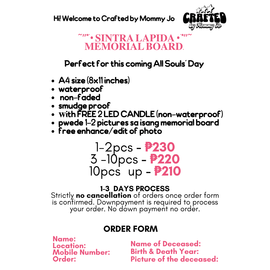 𝐒𝐈𝐍𝐓𝐑𝐀 𝐋𝐀𝐏𝐈𝐃𝐀 𝐌𝐄𝐌𝐎𝐑𝐈𝐀𝐋 𝐁𝐎𝐀𝐑𝐃. Perfect for this coming All Souls' Day ...