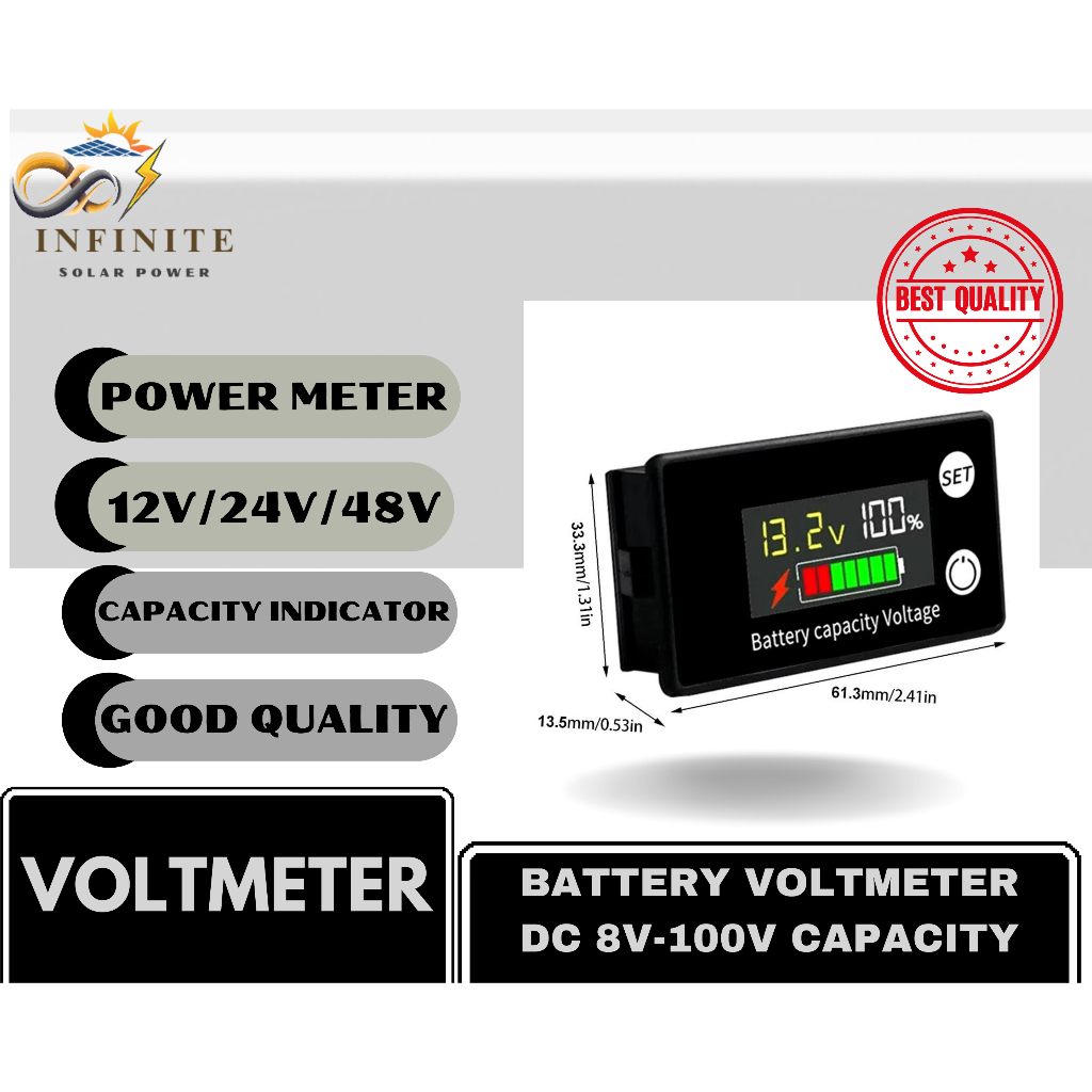 Battery Voltmeter DC 8V-100V Capacity Indicator Power Meter Lithium ...