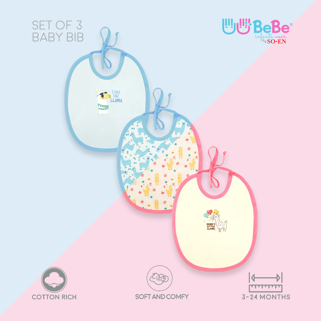 BeBe By SO-EN Baby 3 in 1 No Prob-Llama Collection Cotton Rich Bibs | Shopee Philippines