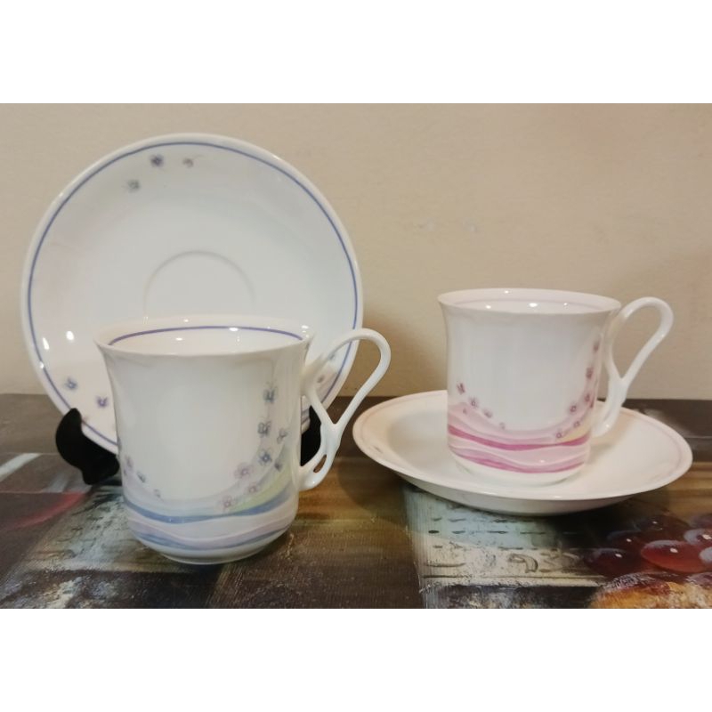 120ml cup and saucer pink blue 2 duos 2 set good condition maruri bone china surplus | Shopee ...