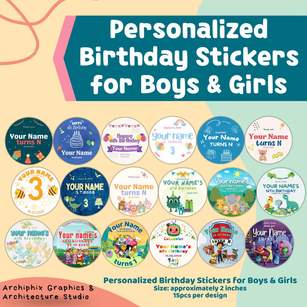 Personalized Birthday Party Stickers Unisex Vinyl Glossy Theme by ...