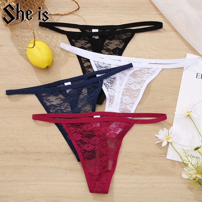 She is Lace Thong Women Low Waist T-Back Underwear Women Lace G-string ...