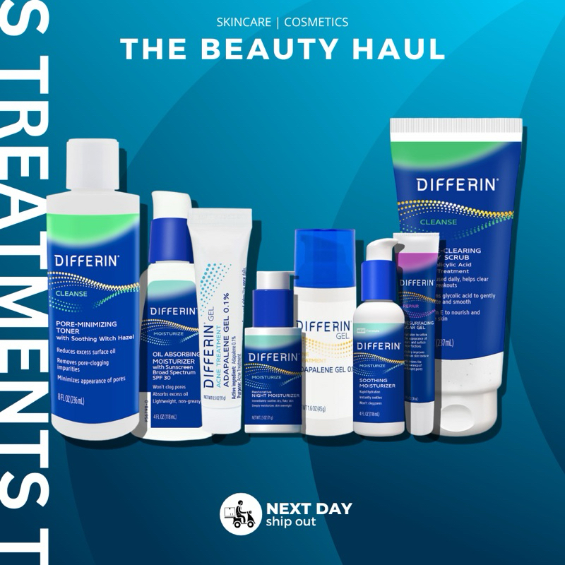 Differin Products: BP Cleanser, Acne-Gel, Pore Toner, PM Moisturizer ...