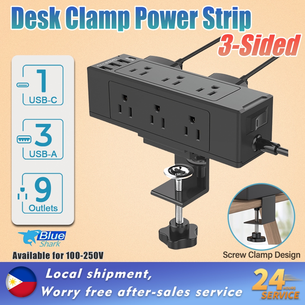 Desk Clamp Power Strip 9 Outlets Extension Cord With USB C Port PD 20W ...
