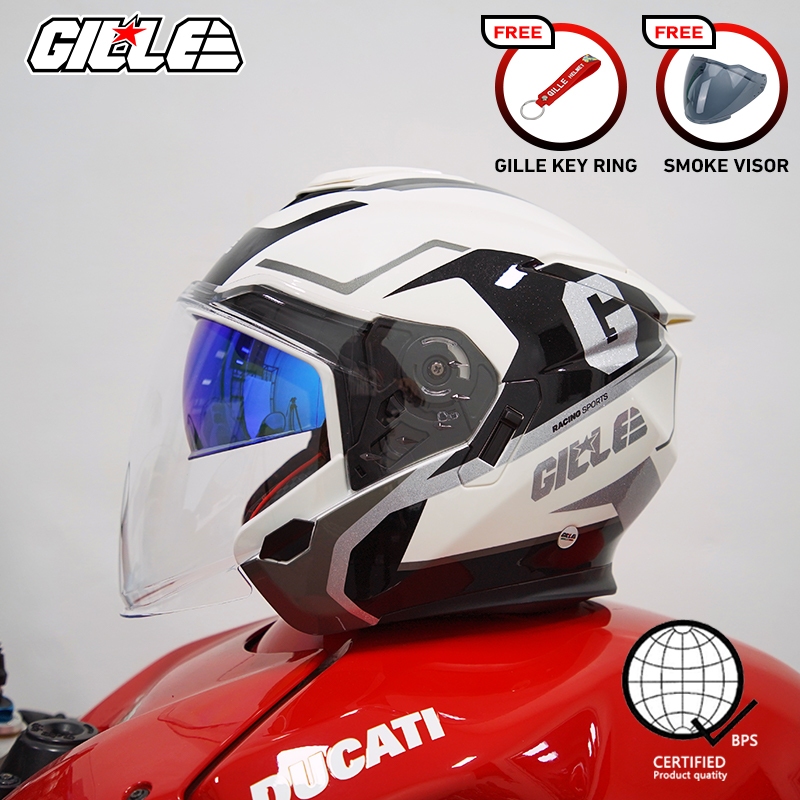 GILLE HELMETS 893 VISAGE W/D Half Face Gold Iridium Inner Visor Helmet ...