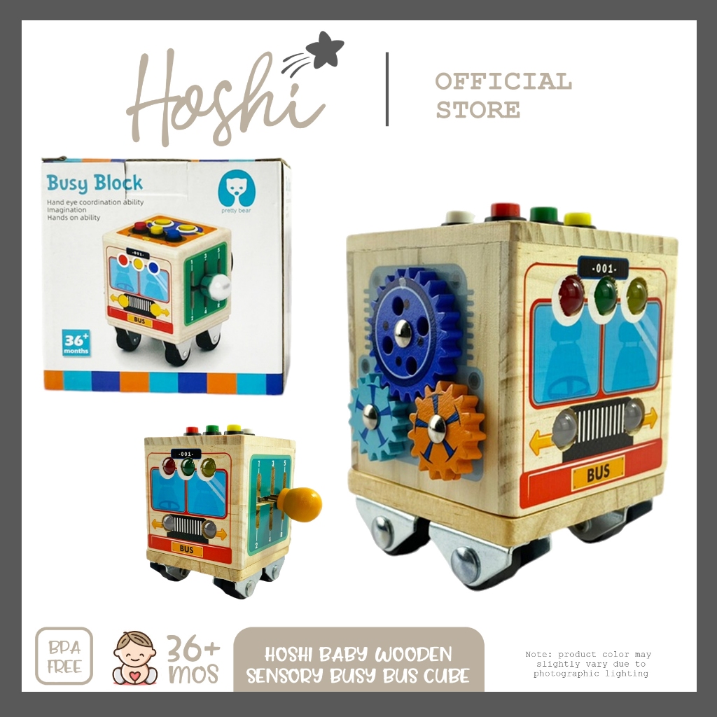 Hoshi Baby Wooden Busy Sensory Bus Cube, Montessori Educational Fidget ...