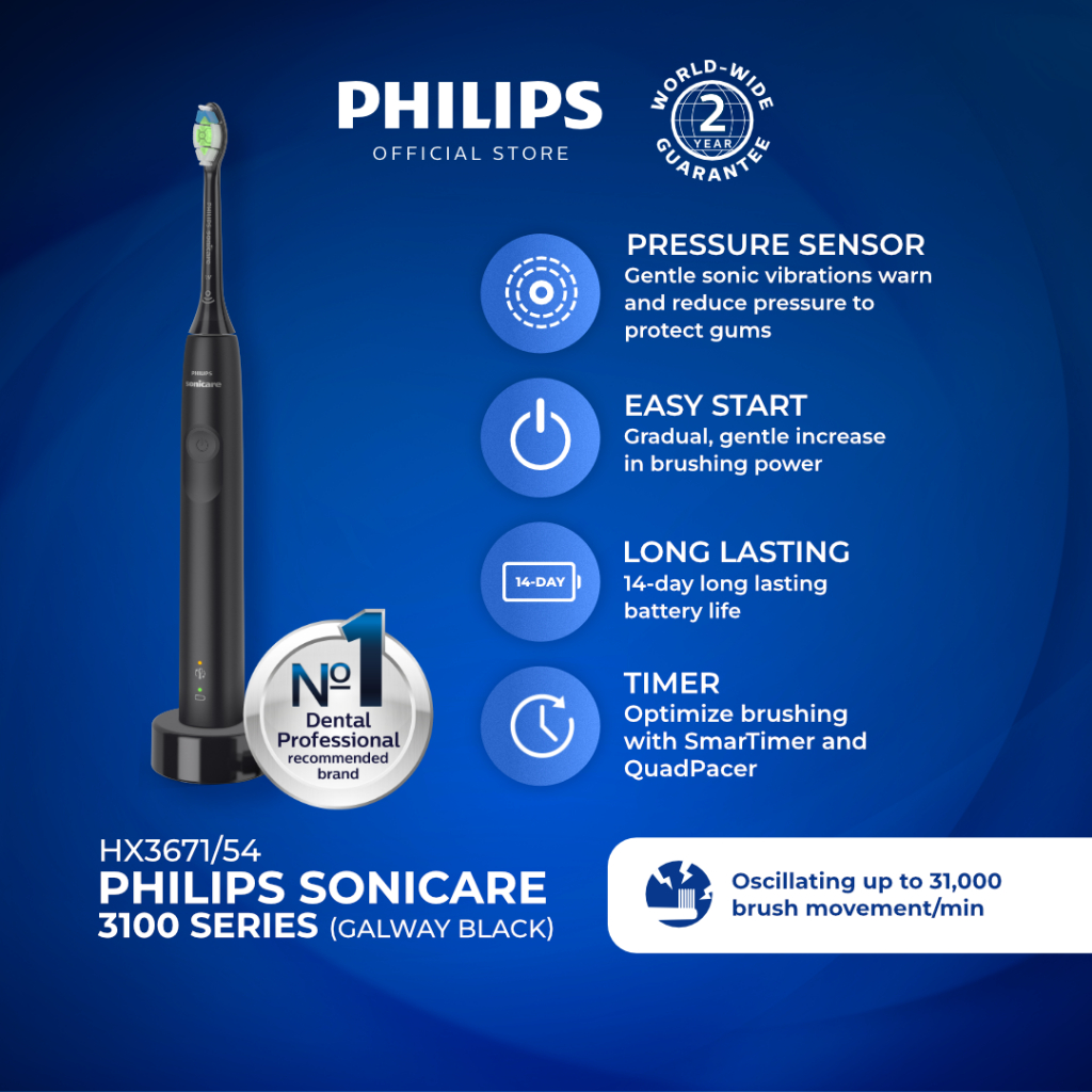 Philips Sonicare 3100 Series HX3671/54 with Quadpacer and SmarTimer ...