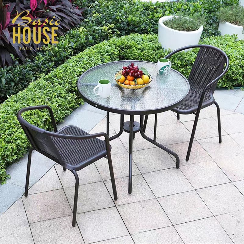 Basic House Outdoor Table Rainproof Tempered Glass dDining Table ...