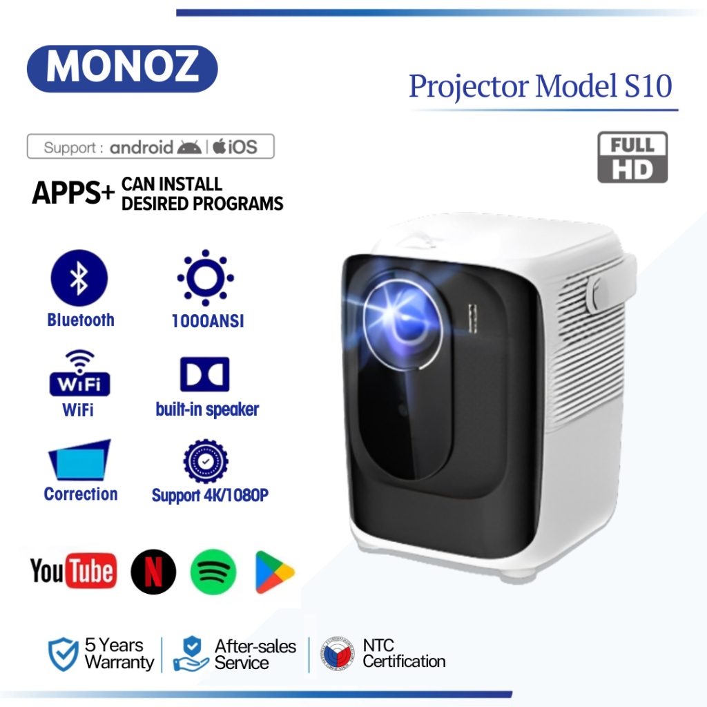 Projector S10 Portable Smart Mini 4K UHD LED Projector OS Android WiFi ...