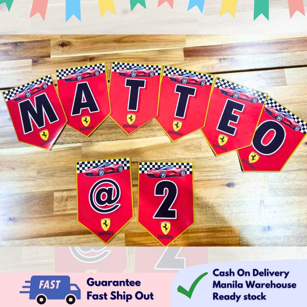 Partify FERRARI Theme customizable banner for kids girls and boy party ...