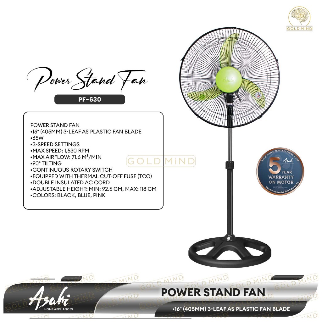Asahi Electric Fan Stand Fan 16 inches (55W) - Gold Mind Everyday Low ...