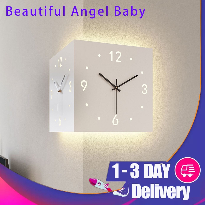 Induction Luminous Corner Clock Square Double-Sided Clock Iron Hollowed ...