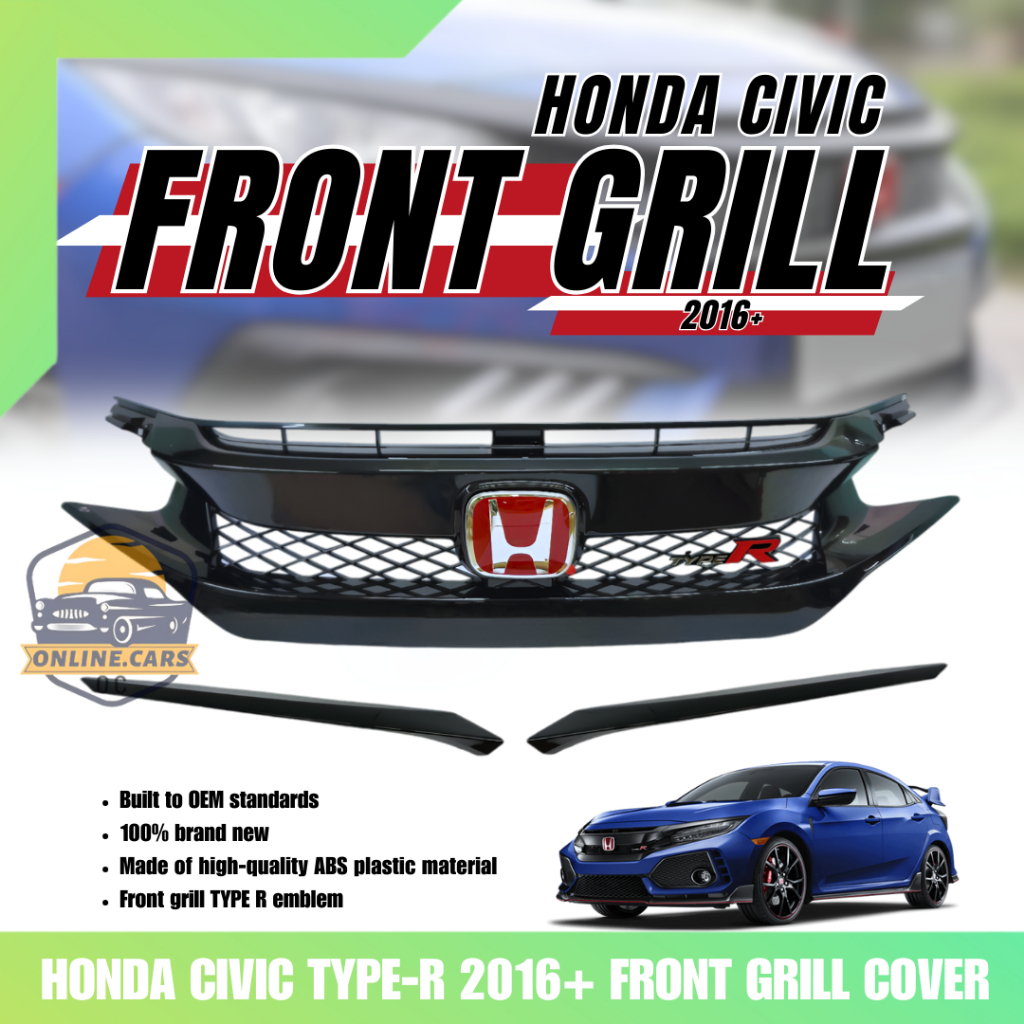 OC HONDA CIVIC 2016+ FRONT GRILL TYPE-R (GLOSSY BLACK) (7157) | Shopee ...