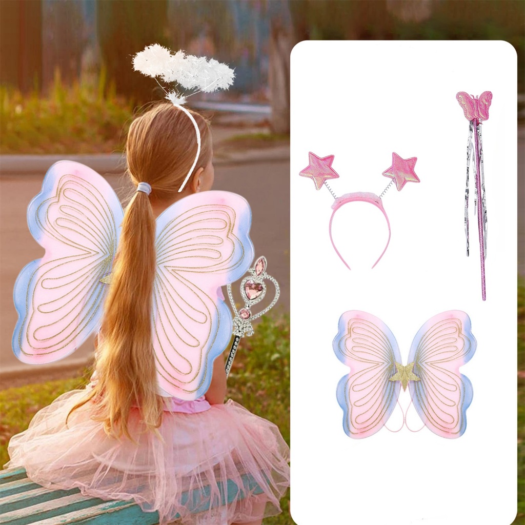 Kids Butterfly Wing Set Sequin Star Cosplay Wings with Fairy Wand and ...