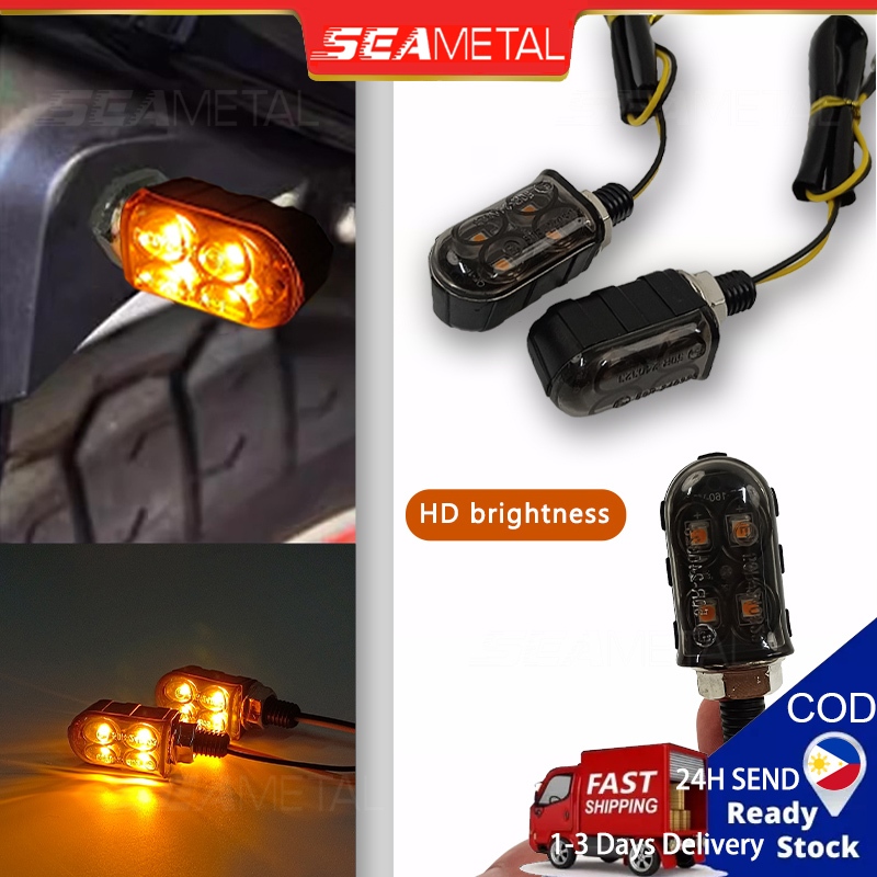 SEAMETAL LED Motorcycle Turn Signal Light Universal 4LED Flashing ...