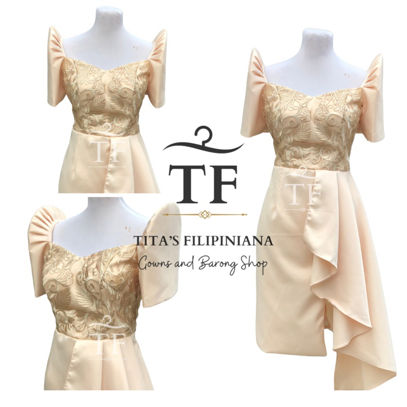 Modern Filipiniana Midi Lace Dress Beige | Shopee Philippines