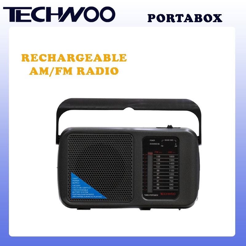 TECHWOO RECHARGEABLE AM/FM RADIO WITH AC/DC/ HEADPHONE JACK--PORTABOX ...