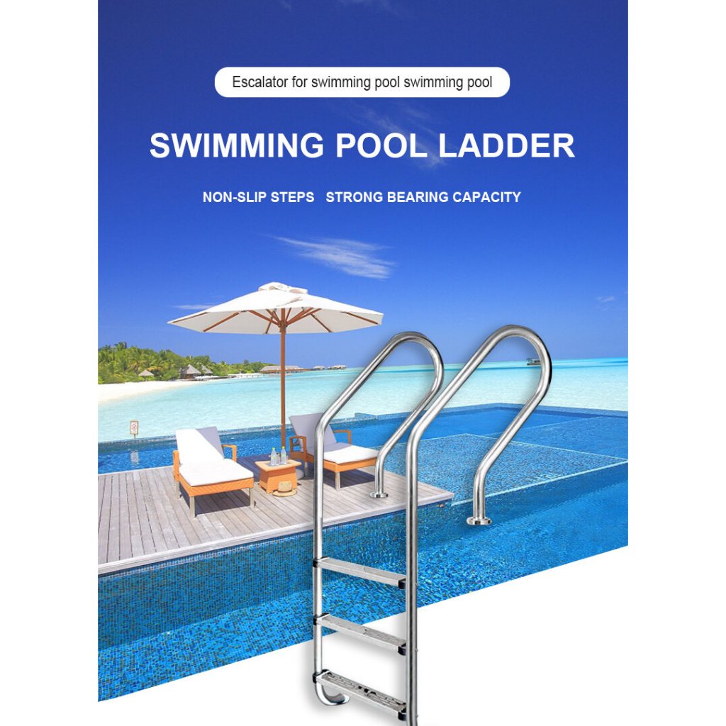 Stainless Steel Swimming Pool Step Ladder with Built-in P Shaped Grab ...