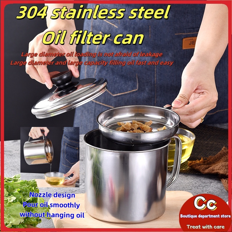 Stainless steel oil filter pot Large capacity kitchen oil pot with ...