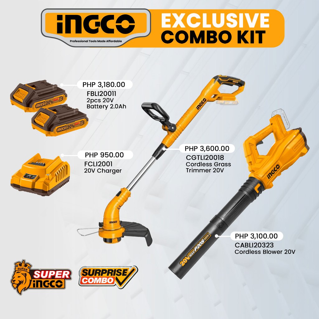 (EXCLUSIVE) Ingco 20V 2PCS | 3Pcs Cordless Combo Kit Set COSLI240203 ...