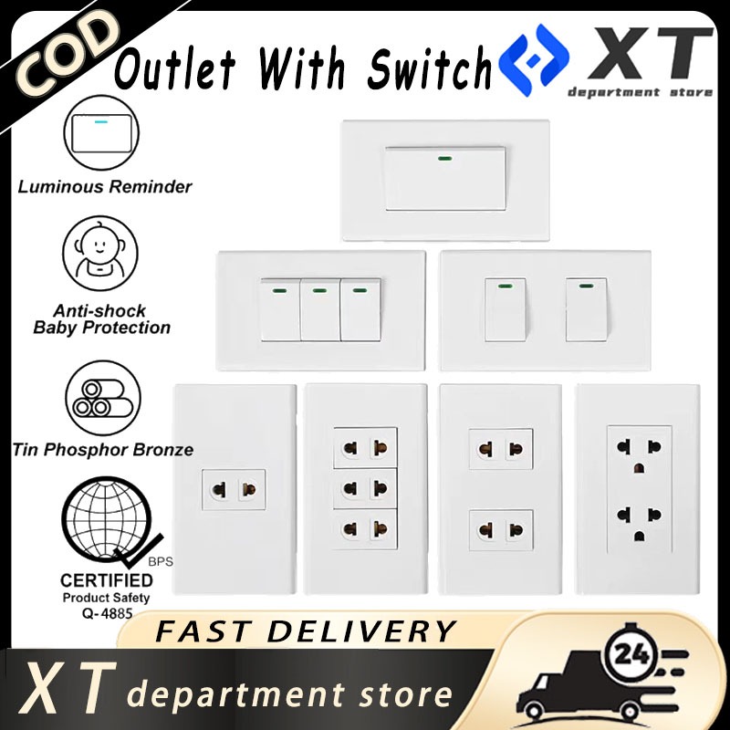 XT COD Wall Socket Outlet With Switch 1, 2, 3 Gang Switch/Outlet Wall ...
