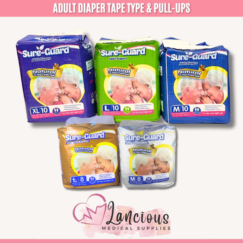 SURE-GUARD ADULT DIAPERS TAPE & PULL UPS PACK | Shopee Philippines