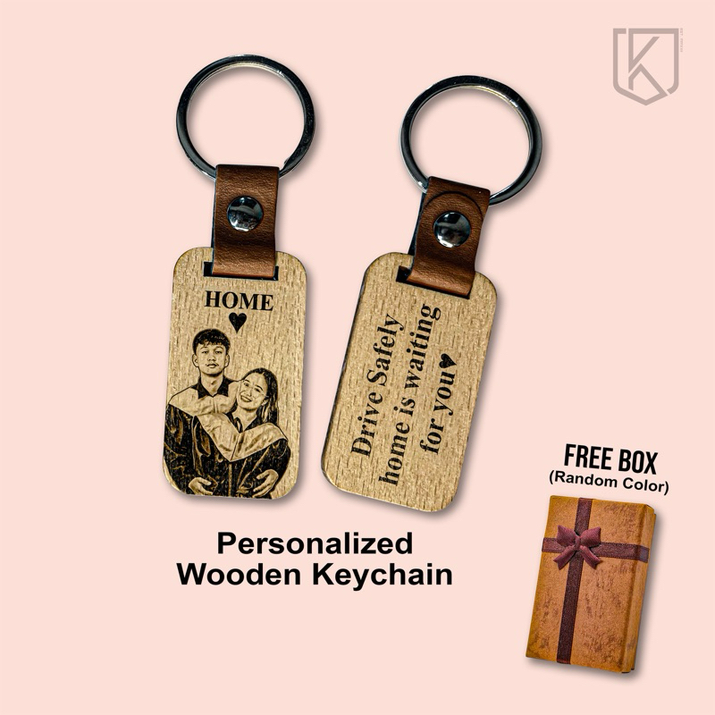 Personalized Wooden Keychain with Box | Laser Engraved | w/ Leather ...