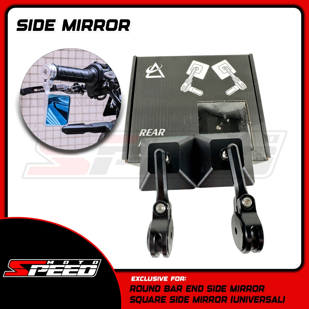 MOTO SPEED SHOP ROUND BAR END SIDE MIRROR SQUARE SIDE MIRROR (UNIVERSAL ...