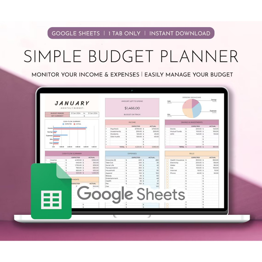 Digital Planner Budget Planner For Google Sheets Monthly Budget