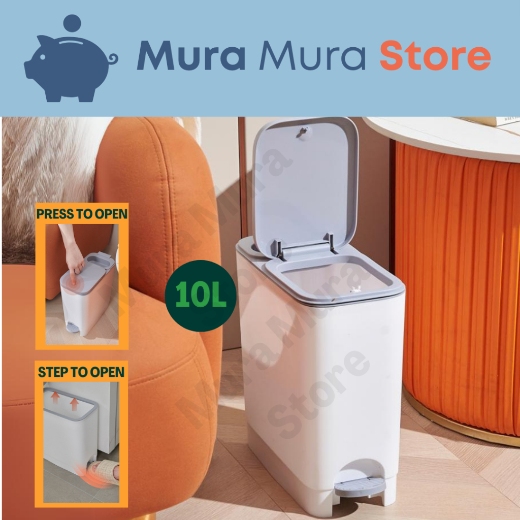 10L Trash Bin / Trash Can with Lid and Foot Pedal Color Grey | Shopee ...